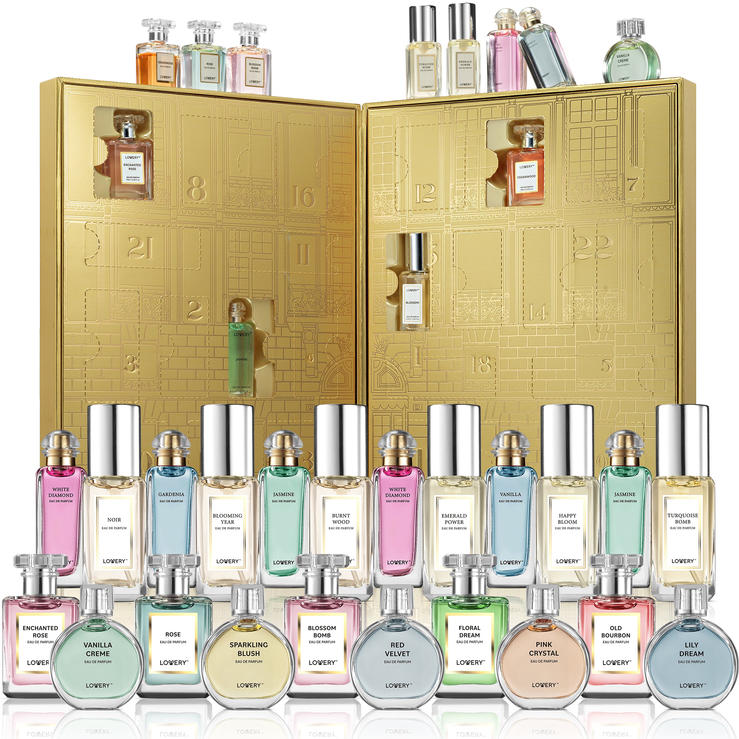Luxury Gold Perfume Gift Box for Her, 24pc Holiday EDP Fragrance Set ...