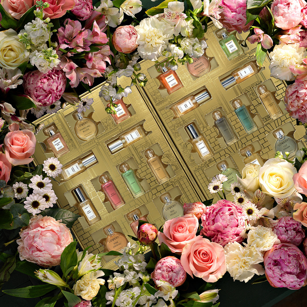 Luxury Gold Perfume Gift Box - 24pc EDP in Assorted Shapes and Fragran ...
