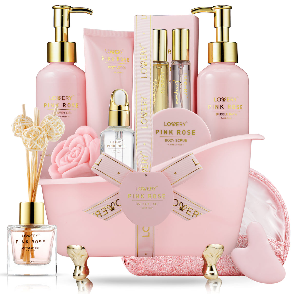 Pink Rose Bath and Body Set - Lovery Gift Baskets