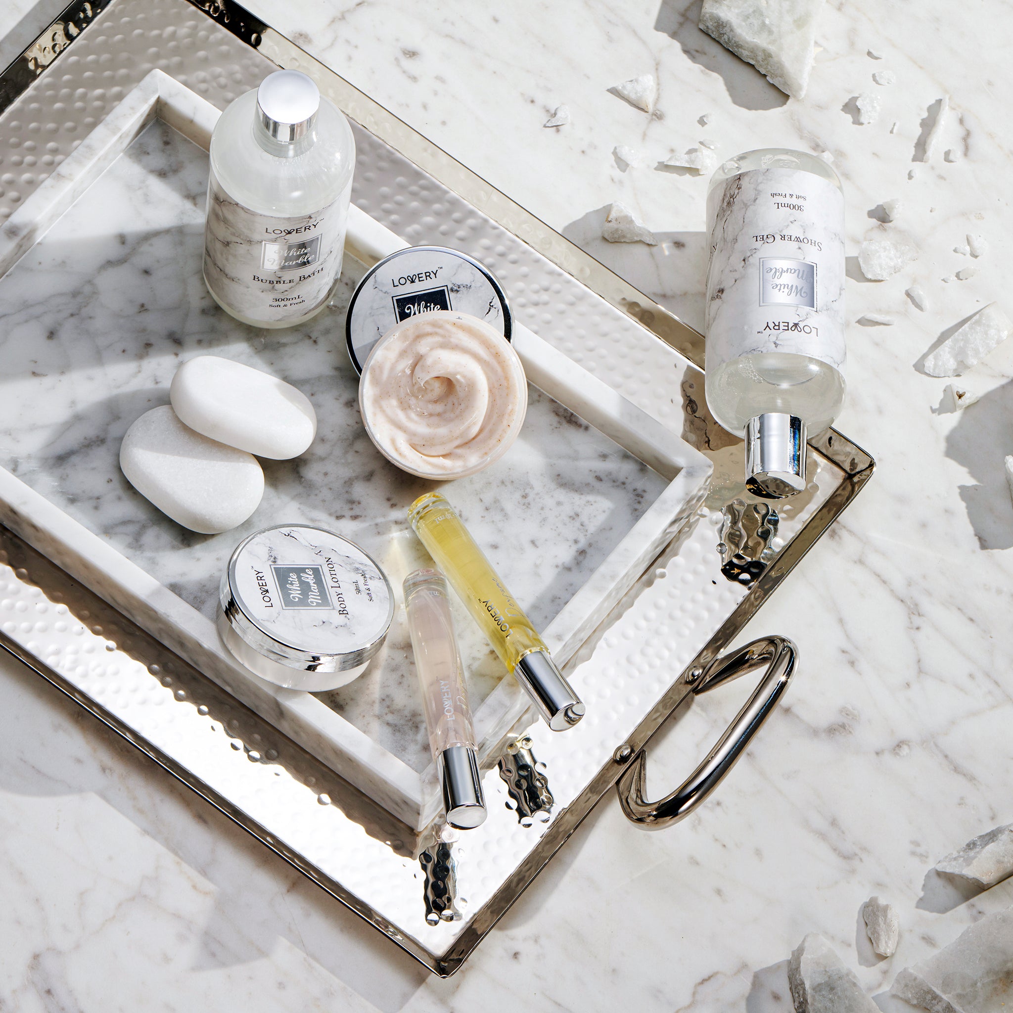 19-Piece White Marble Sentenced Massage Kit for Her | Lovery
