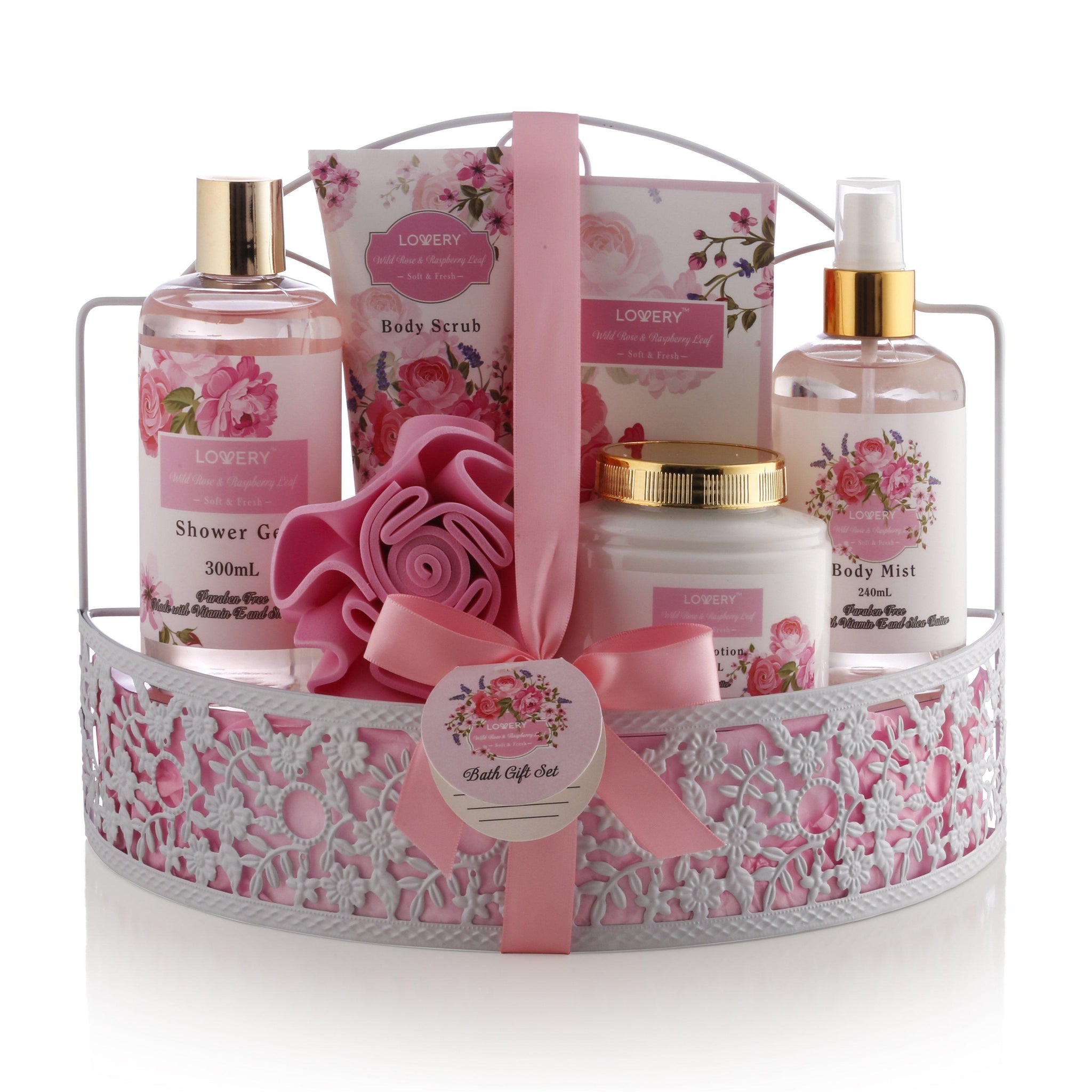 Raspberry Leaf & Wild Rose 8Pc Bath Gift Set - Lovery Gifts for Women