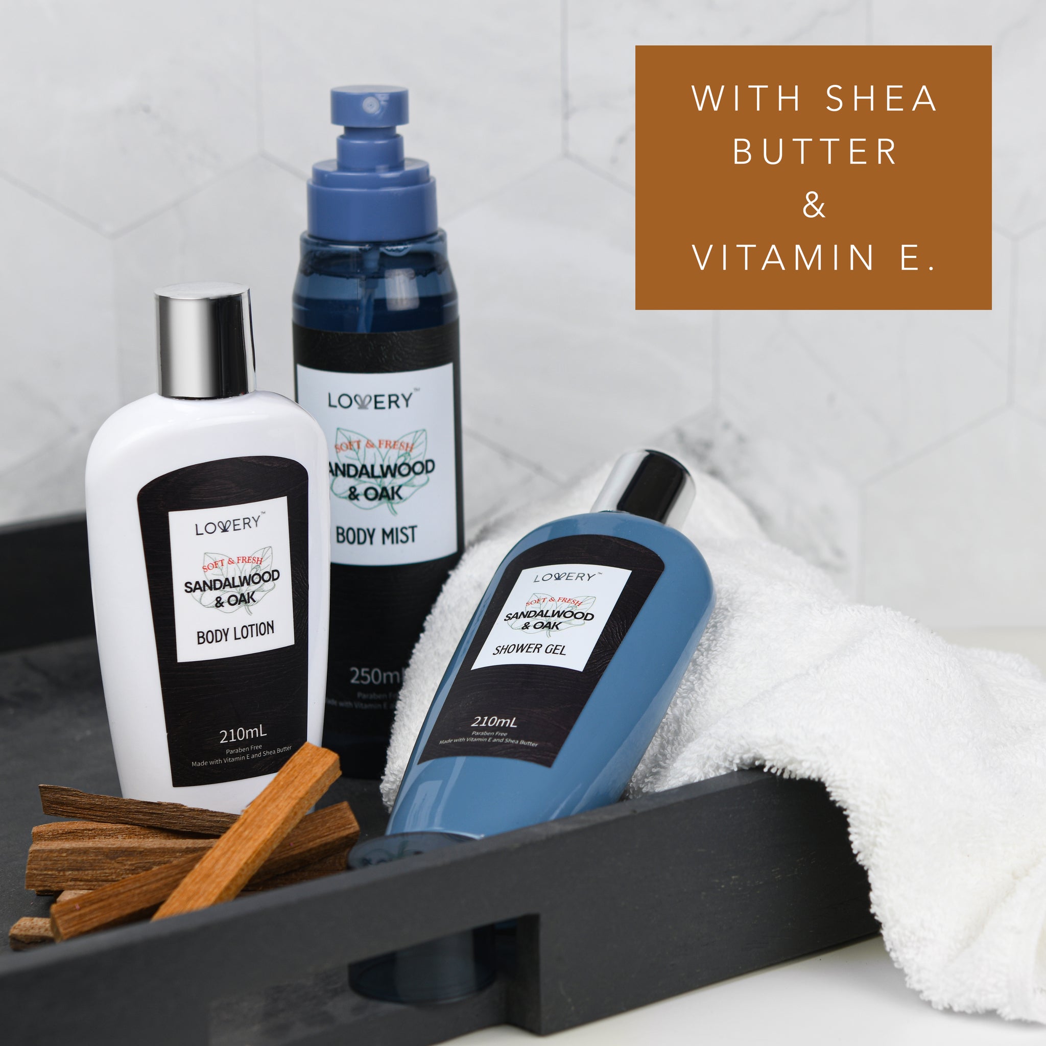 Sandalwood and Oak Bath Travel Kit, Self Care Body Aromatherapy – Lovery